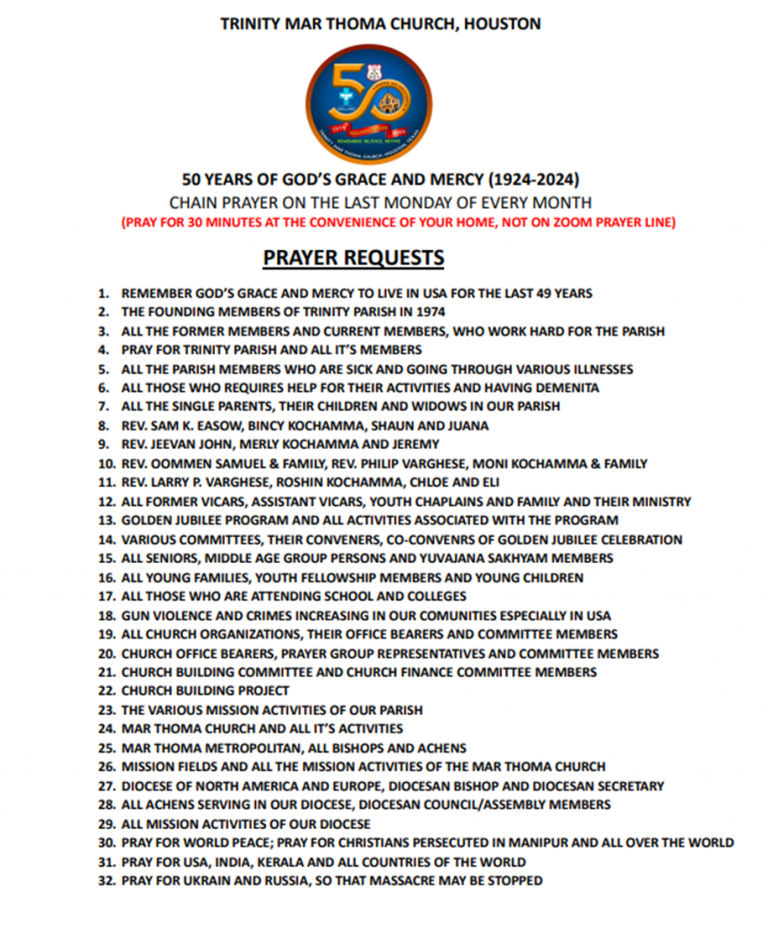Trinity Golden Jubilee Prayer Cell Chain Prayer – Trinity Marthoma ...